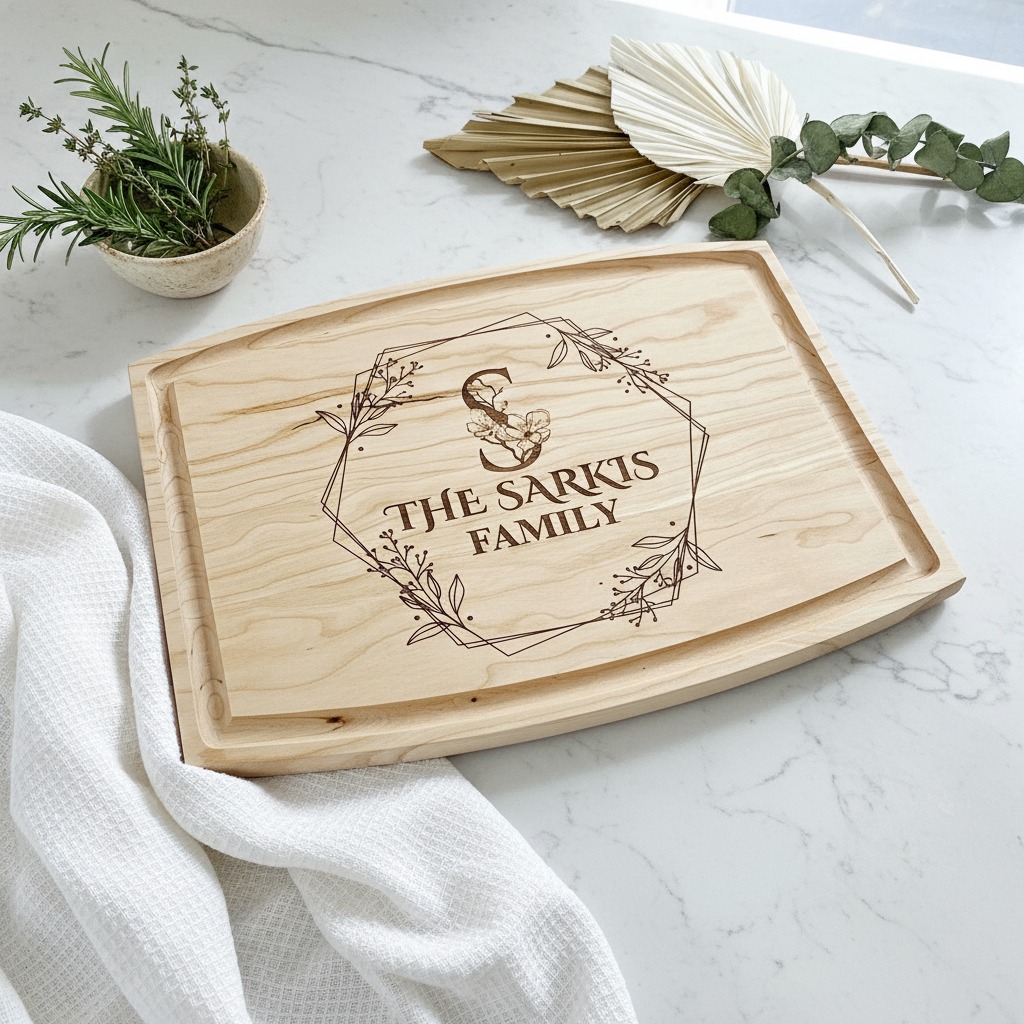 Koko Belles | Personalized Family Name Cherry Wood Cutting Board